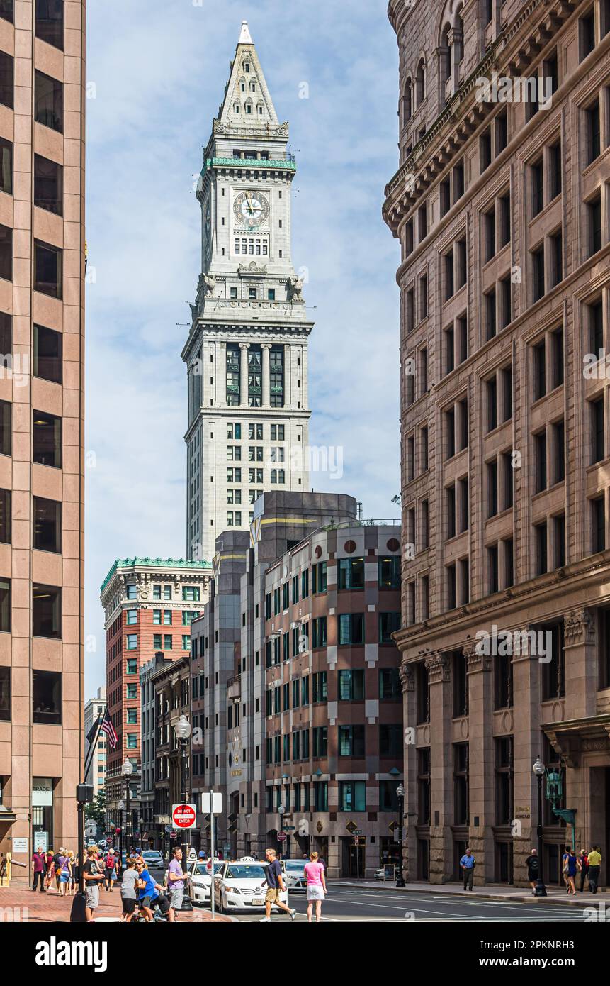 State Street in Financial District of downtown Boston with view to ...