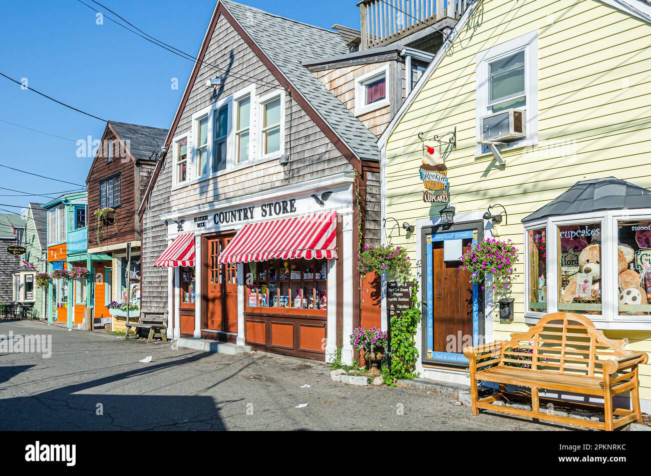 Shops on Bearskin Neck, a historic shopping street in Rockport ...