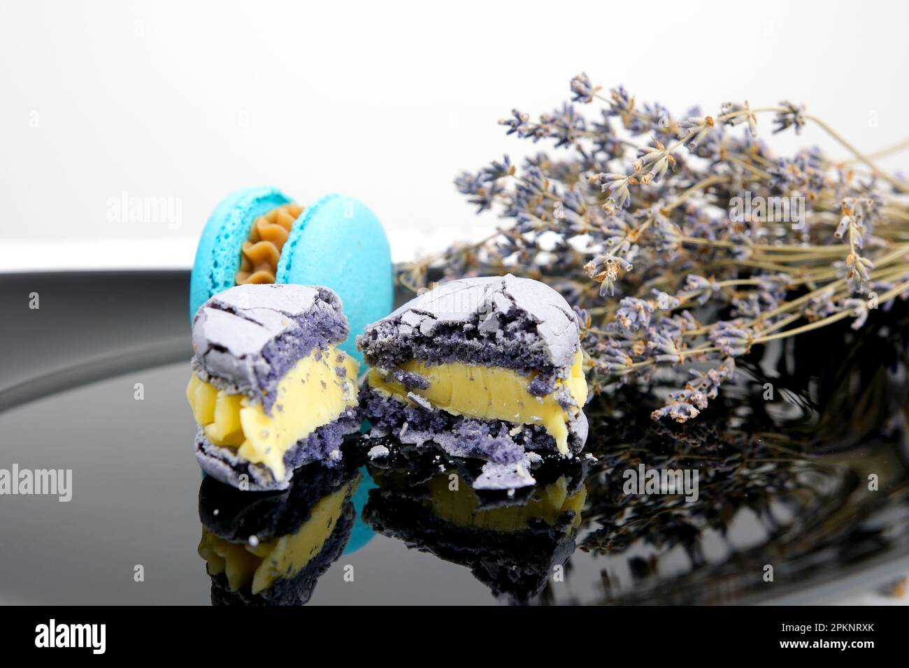 Good Morning Concept. Delicious colorful pastel macarons with cream and ...