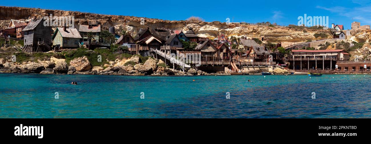 Mellieha, Malta - May, 2021: Popeye village in Malta. It is a film set ...