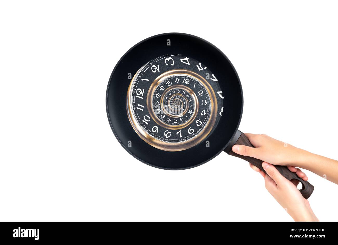 Black frying pan with a unique watch swirl on its cooking surface ...