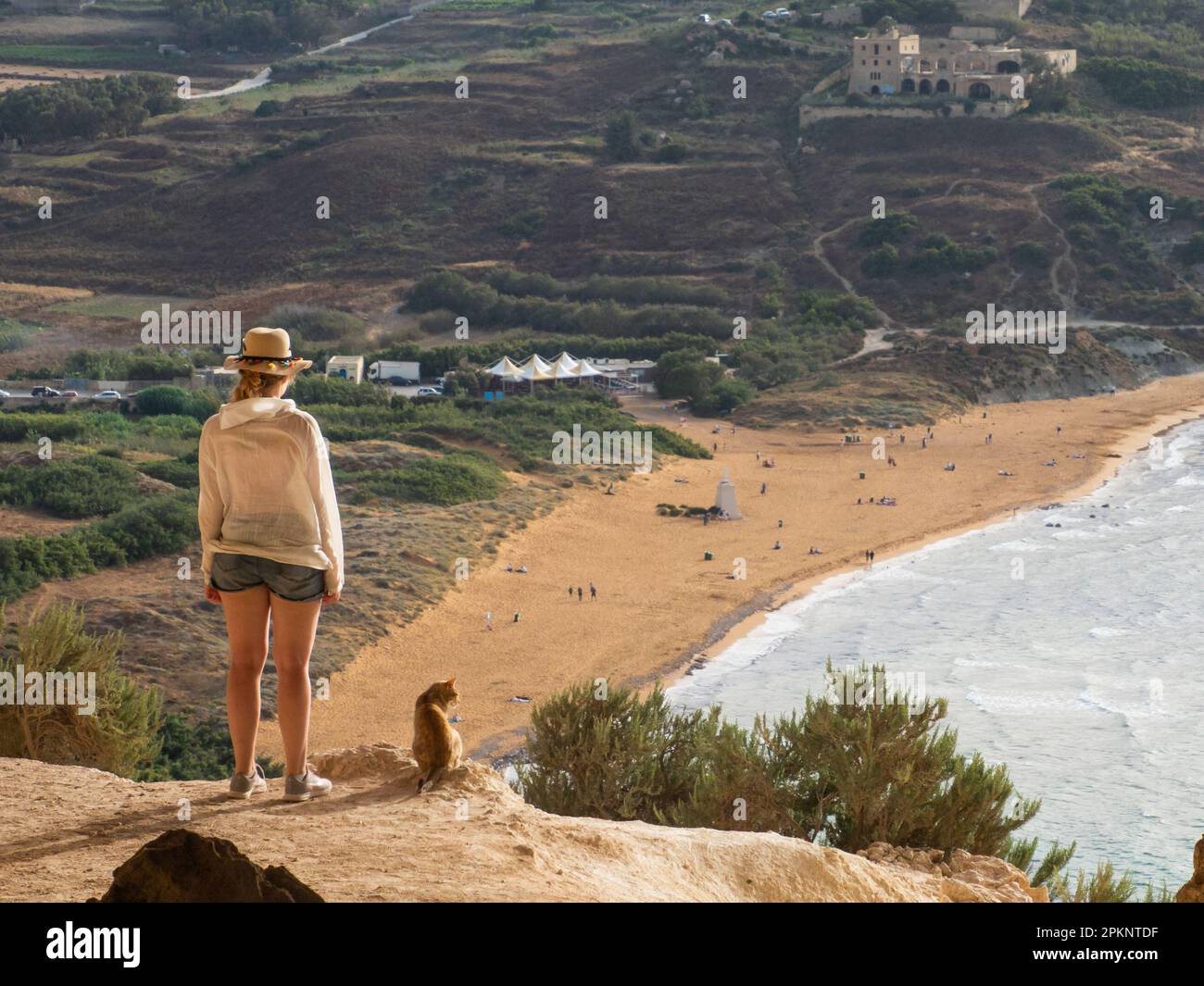 View from Tal-Mixta Cave to Ramla Bay beach on the Island of Gozo ...