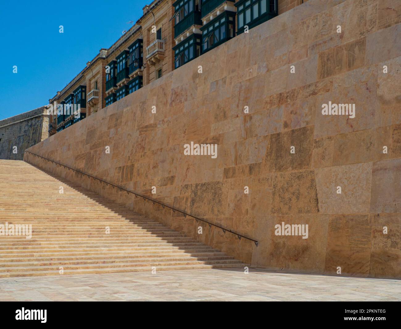 Valletta, Malta. Huge stairs next to the city walls near the Valletta ...