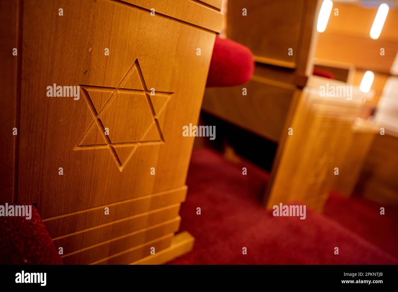 Berlin, Germany. 05th Apr, 2023. A Star of David is engraved on a bench ...