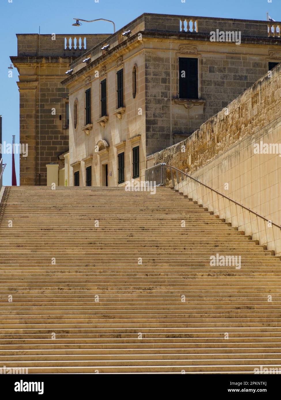 Valletta, Malta. Huge stairs next to the city walls near the Valletta ...