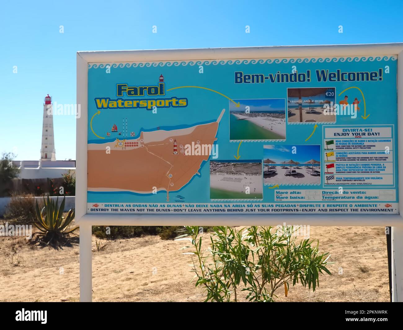 Tourist information at Farol Island at the algarve coast of Portugal ...