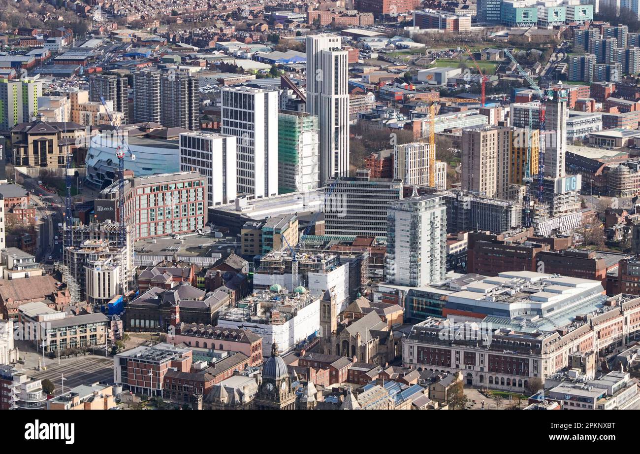 An aerial view of Leeds City Centre, West Yorkshire, Northern England ...