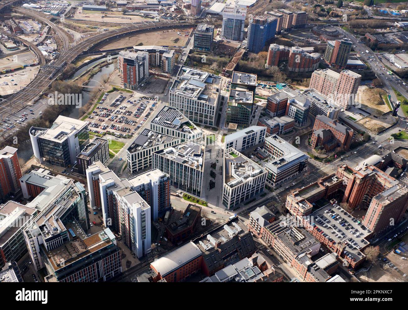 An aerial view of Wellington Place office development, Leeds City ...