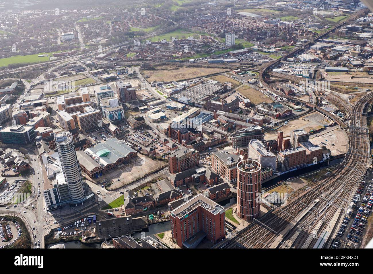 An aerial view of the south side of Leeds City Centre, West Yorkshire ...
