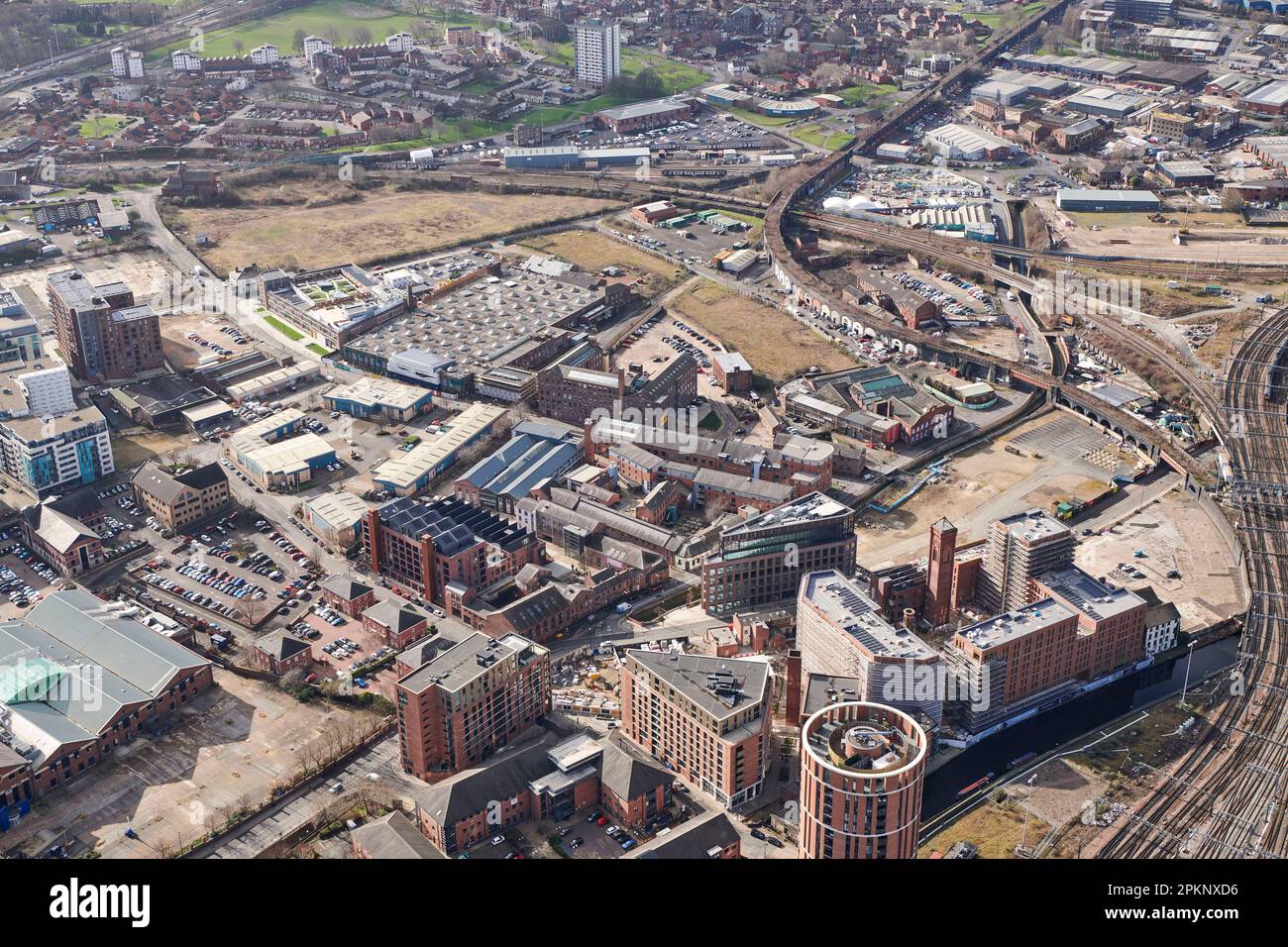 An aerial view of the south side of Leeds City Centre, West Yorkshire ...