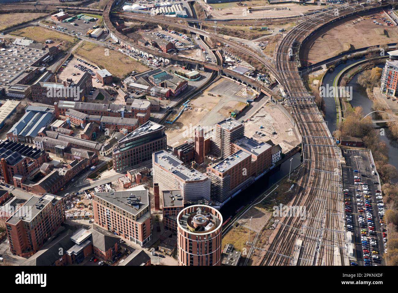 An aerial view of the south side of Leeds City Centre, West Yorkshire ...