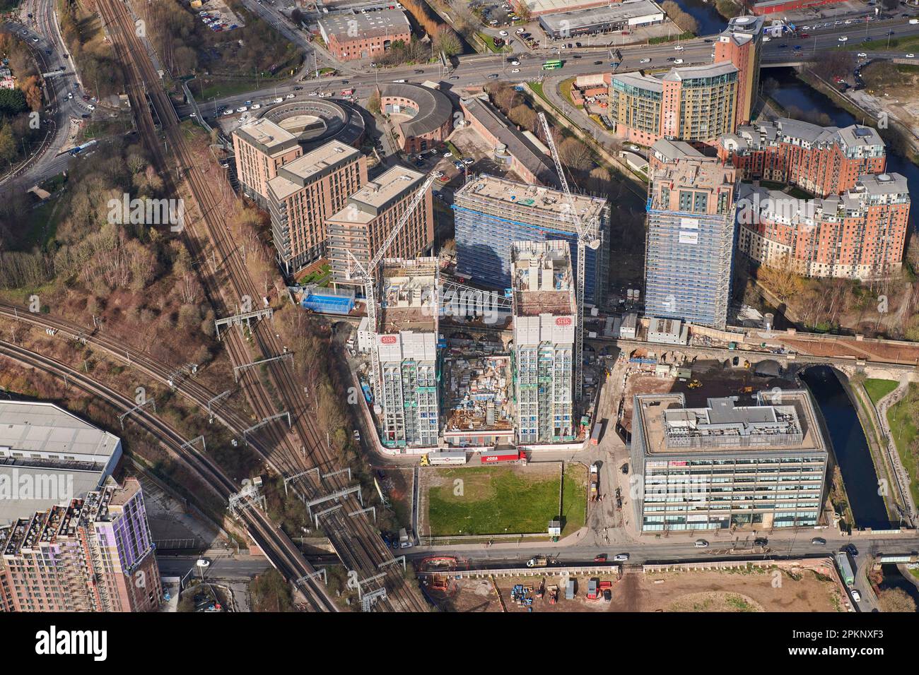 An aerial view of Leeds City Centre, West Yorkshire, Northern England ...