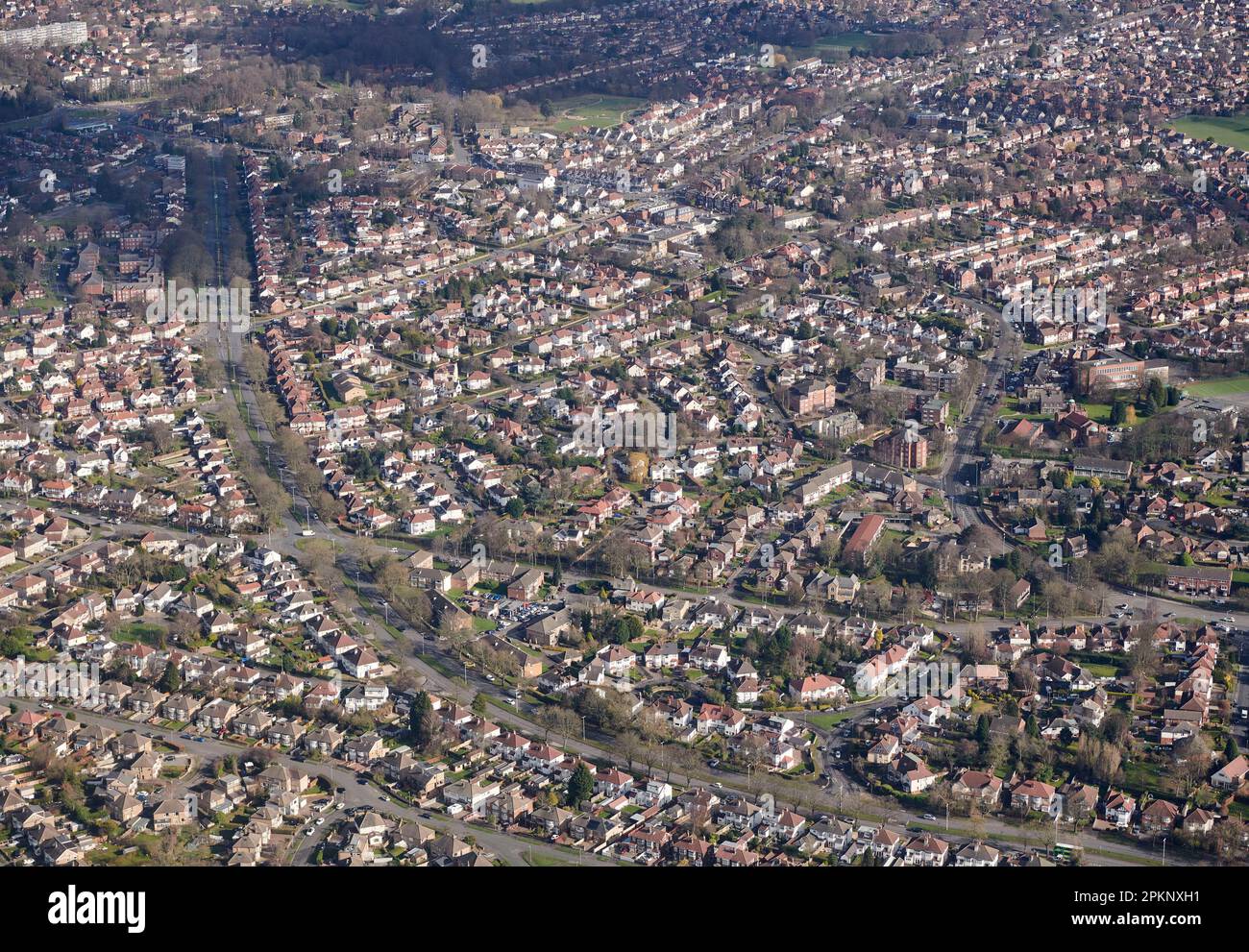 Semi detached suburbia, north Leeds, West Yorkshire, shot from the air ...