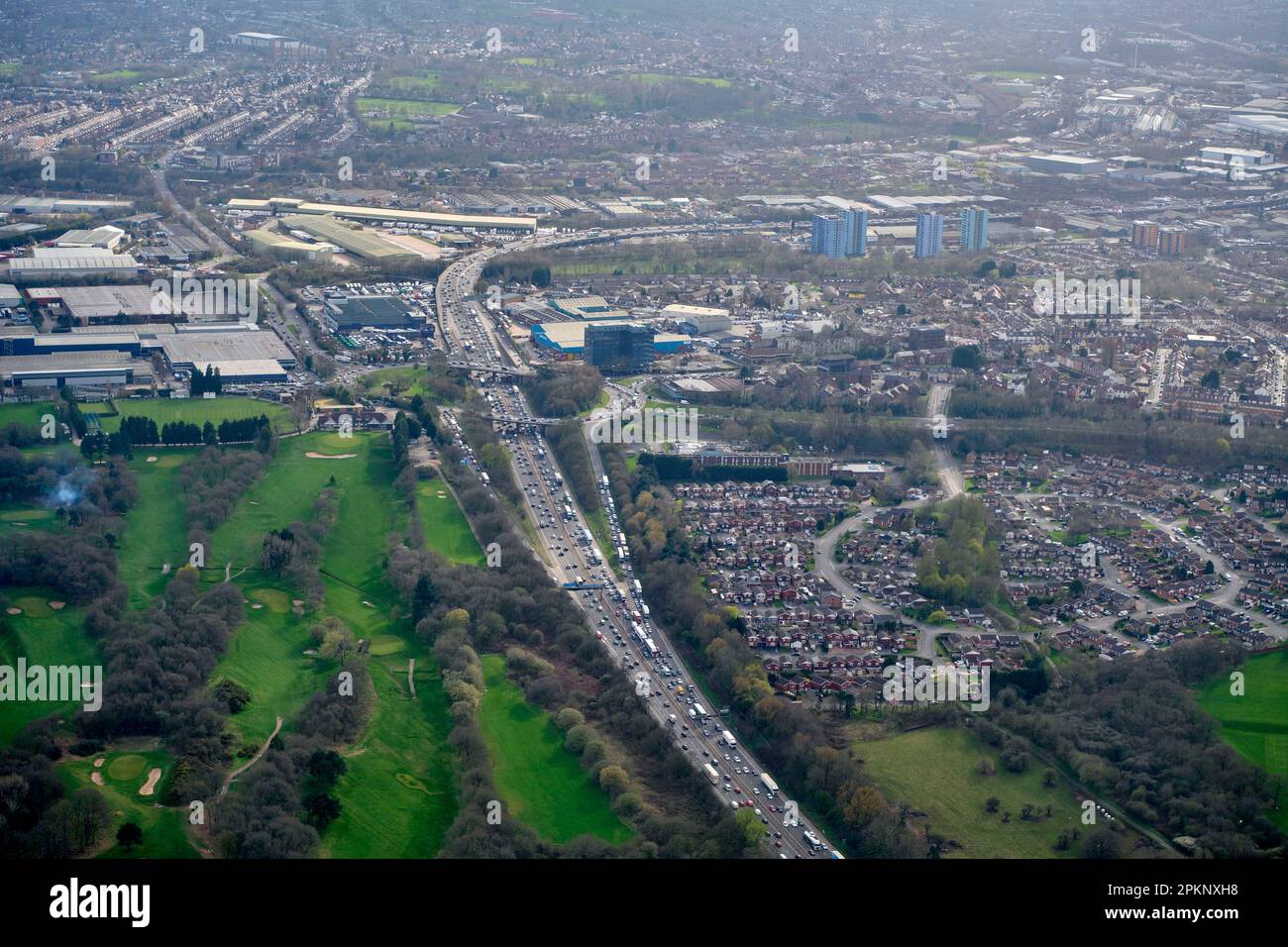 An aerial view of queuing traffic on the m5 motorway hi-res stock ...