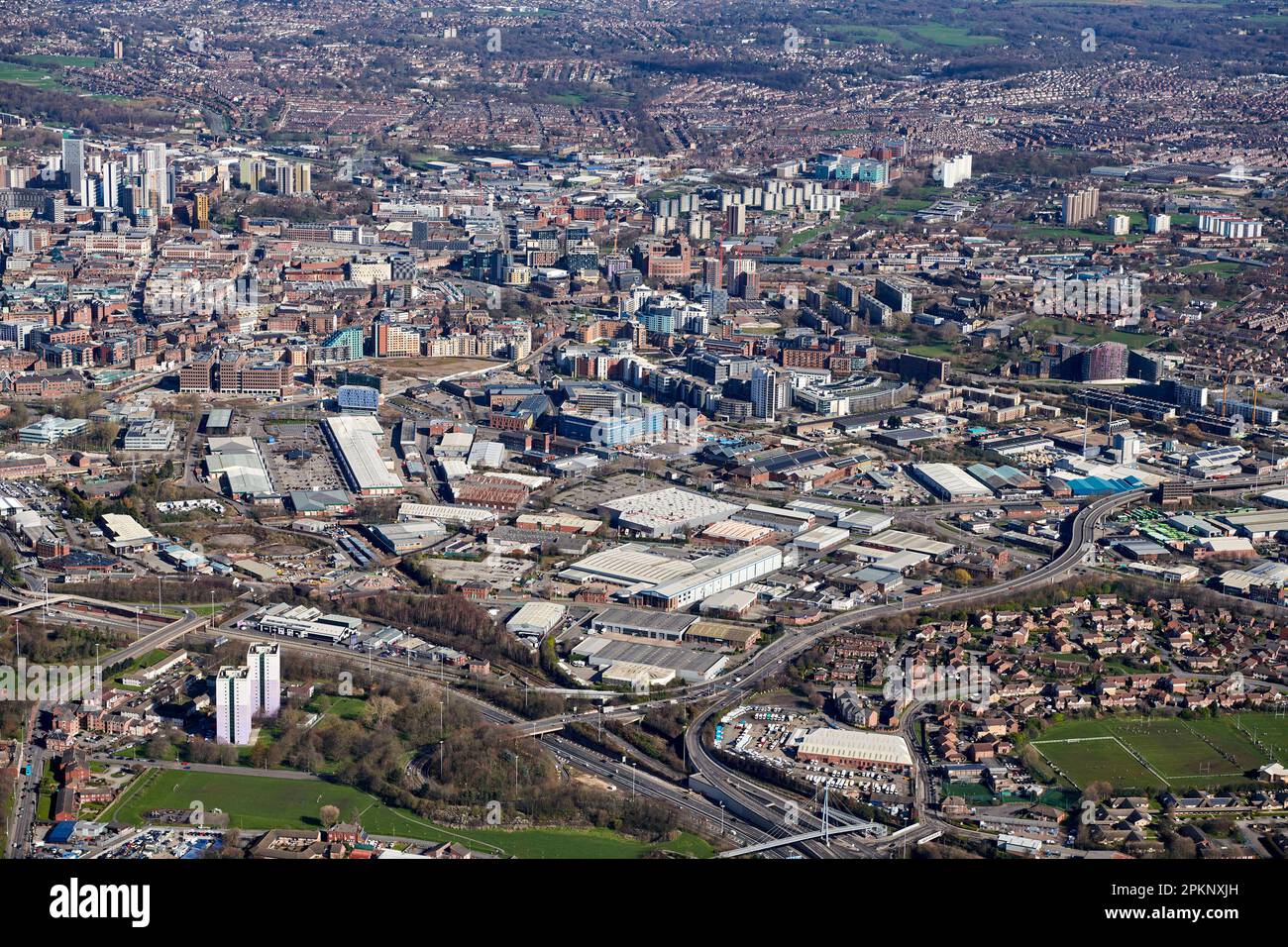 An aerial view of Leeds City Centre, West Yorkshire, Northern England ...