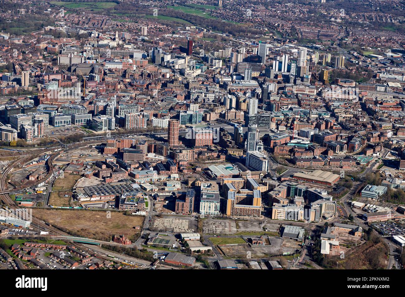An aerial view of Leeds City Centre, West Yorkshire, Northern England ...