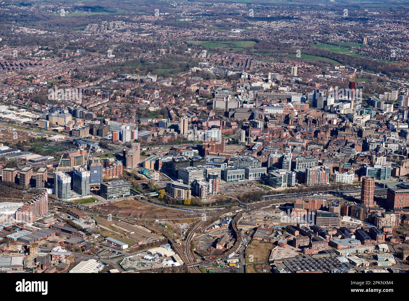 An aerial view of Leeds City Centre, West Yorkshire, Northern England ...
