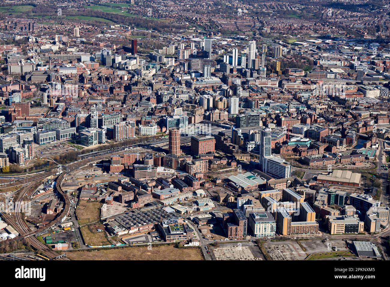 An aerial view of Leeds City Centre, West Yorkshire, Northern England ...