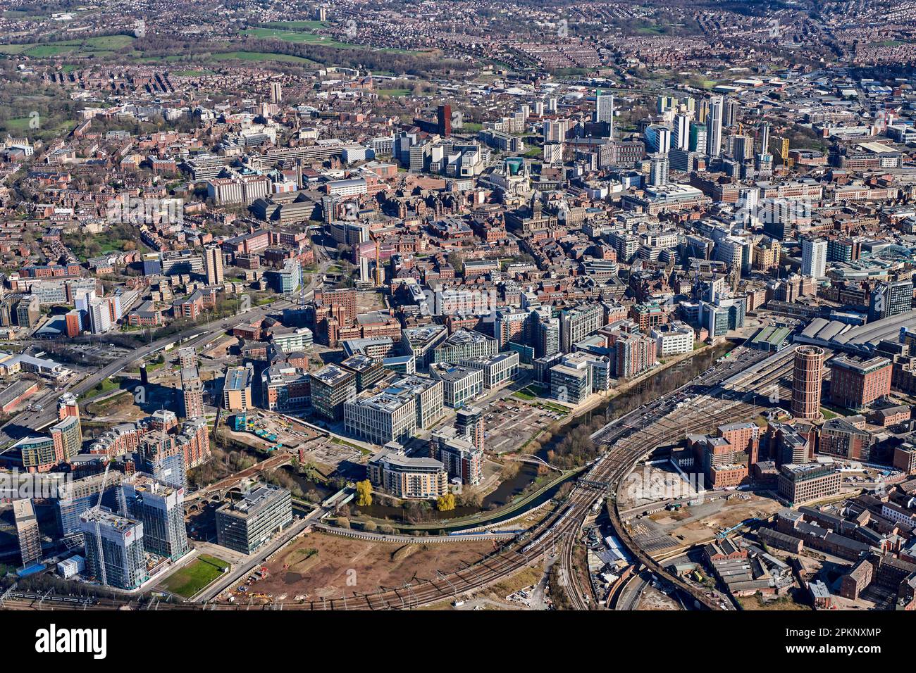 An aerial view of Leeds City Centre, West Yorkshire, Northern England ...