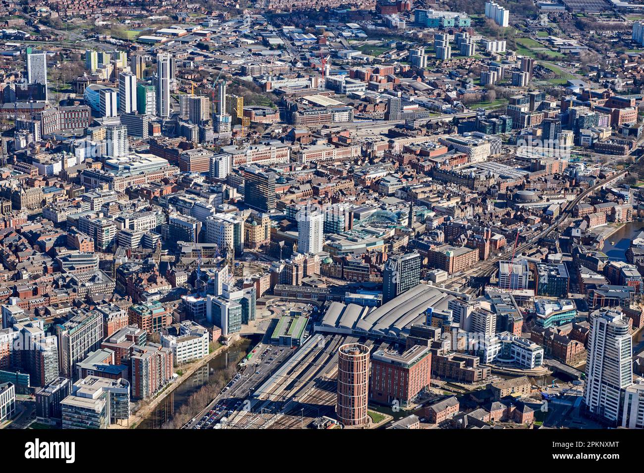 An aerial view of Leeds City Centre, West Yorkshire, Northern England ...