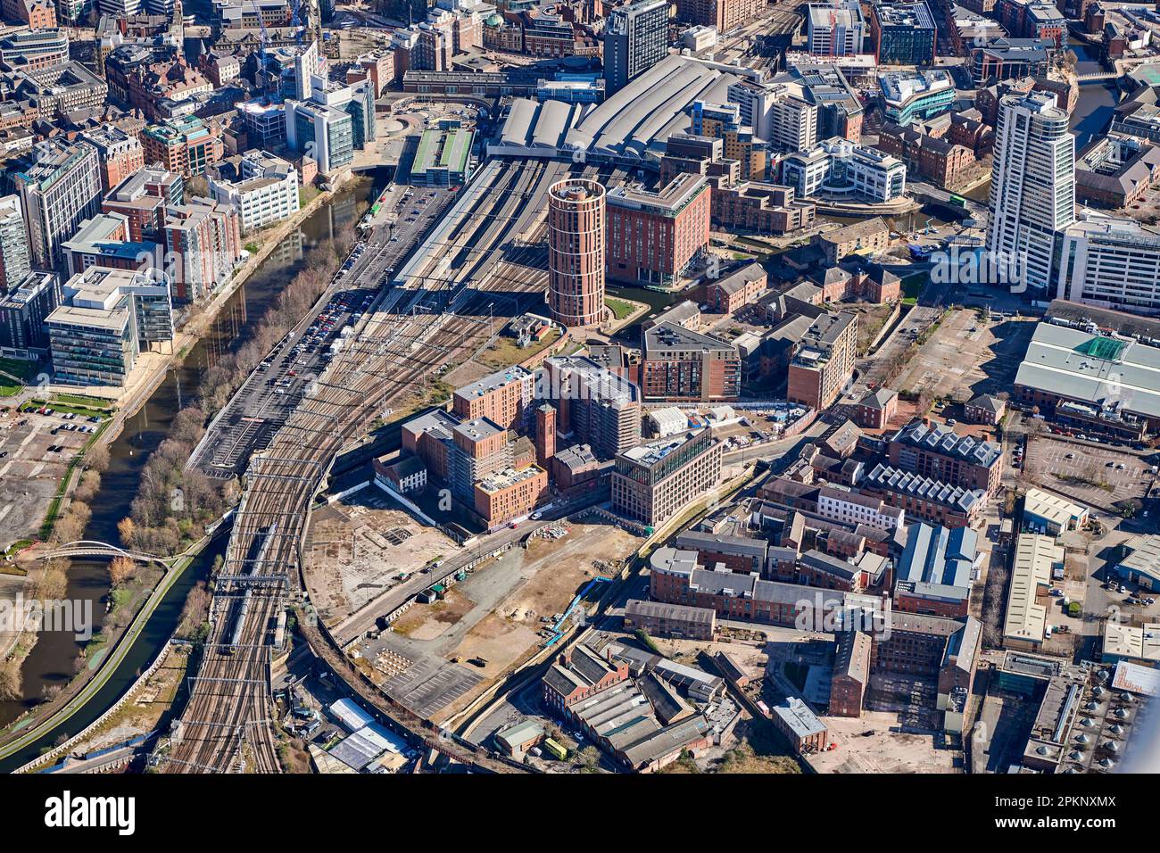 An aerial view of the south side of Leeds City Centre, West Yorkshire ...