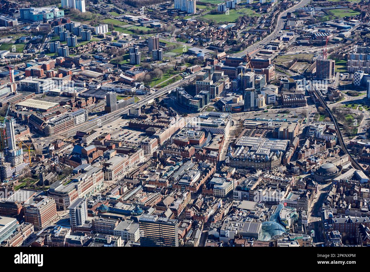 An aerial view of Leeds City Centre, West Yorkshire, Northern England ...