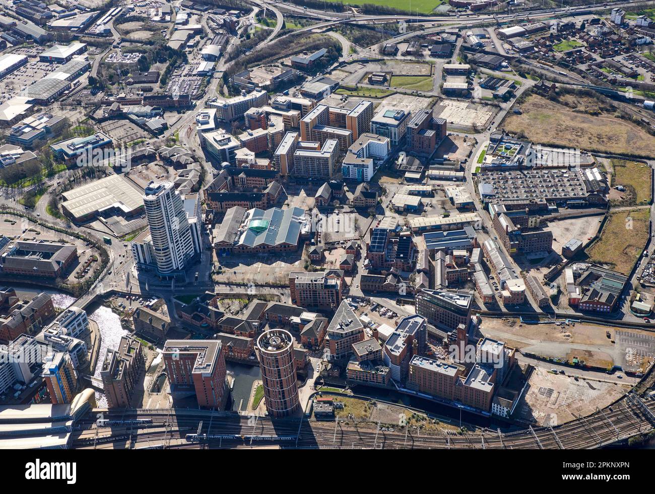 An aerial view of the south side of Leeds City Centre, West Yorkshire ...