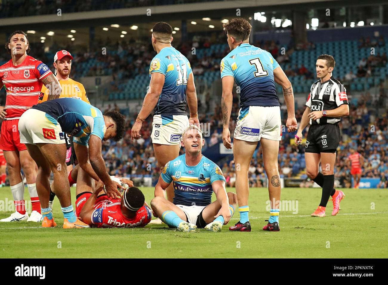 Tanah Boyd of the Titans reacts during the NRL Round 6 match between ...
