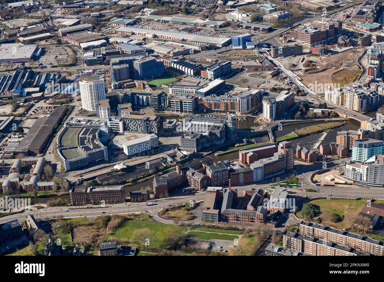 An aerial view of the south side of Leeds City Centre, West Yorkshire ...