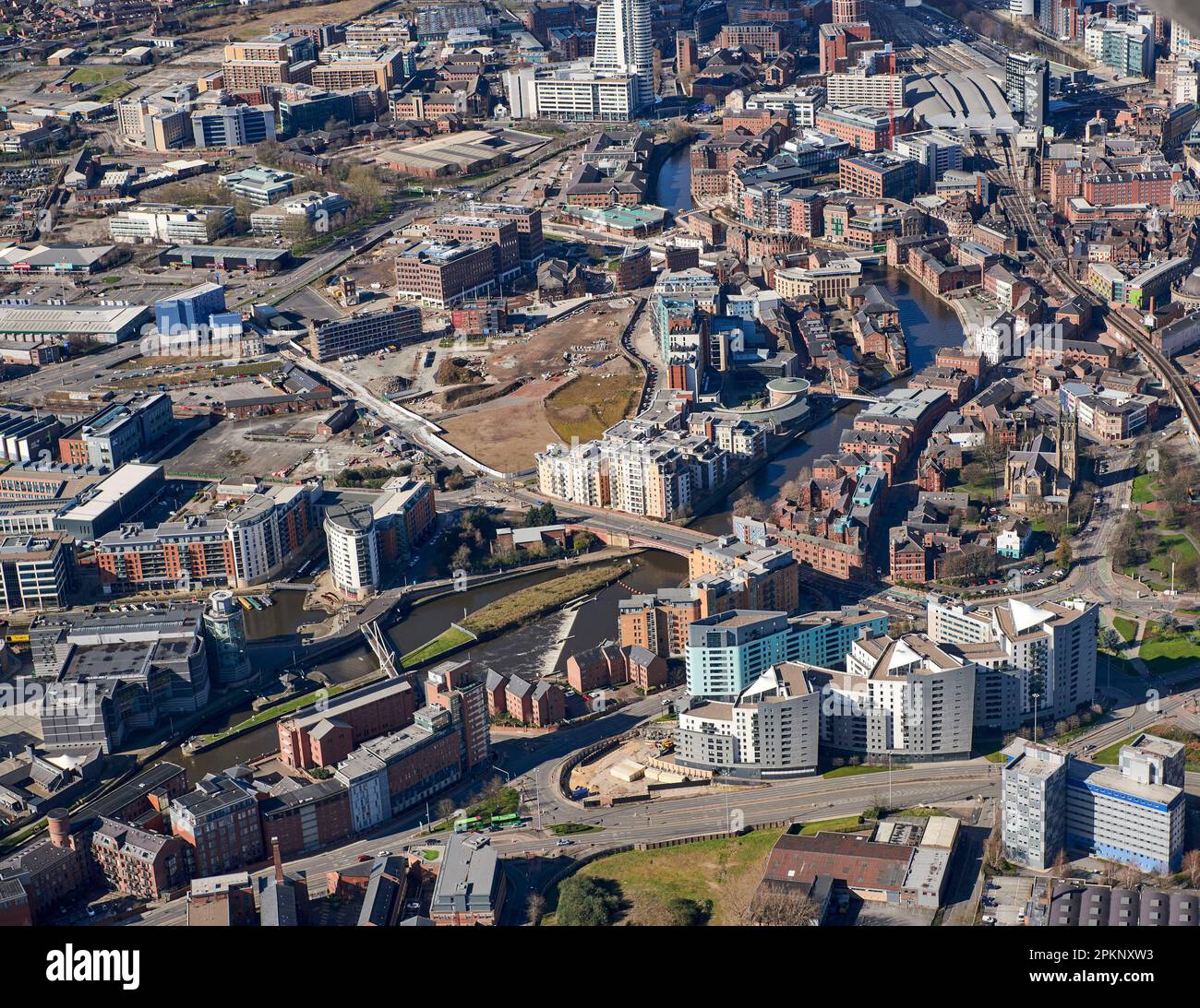 An aerial view of Leeds City Centre, West Yorkshire, Northern England ...