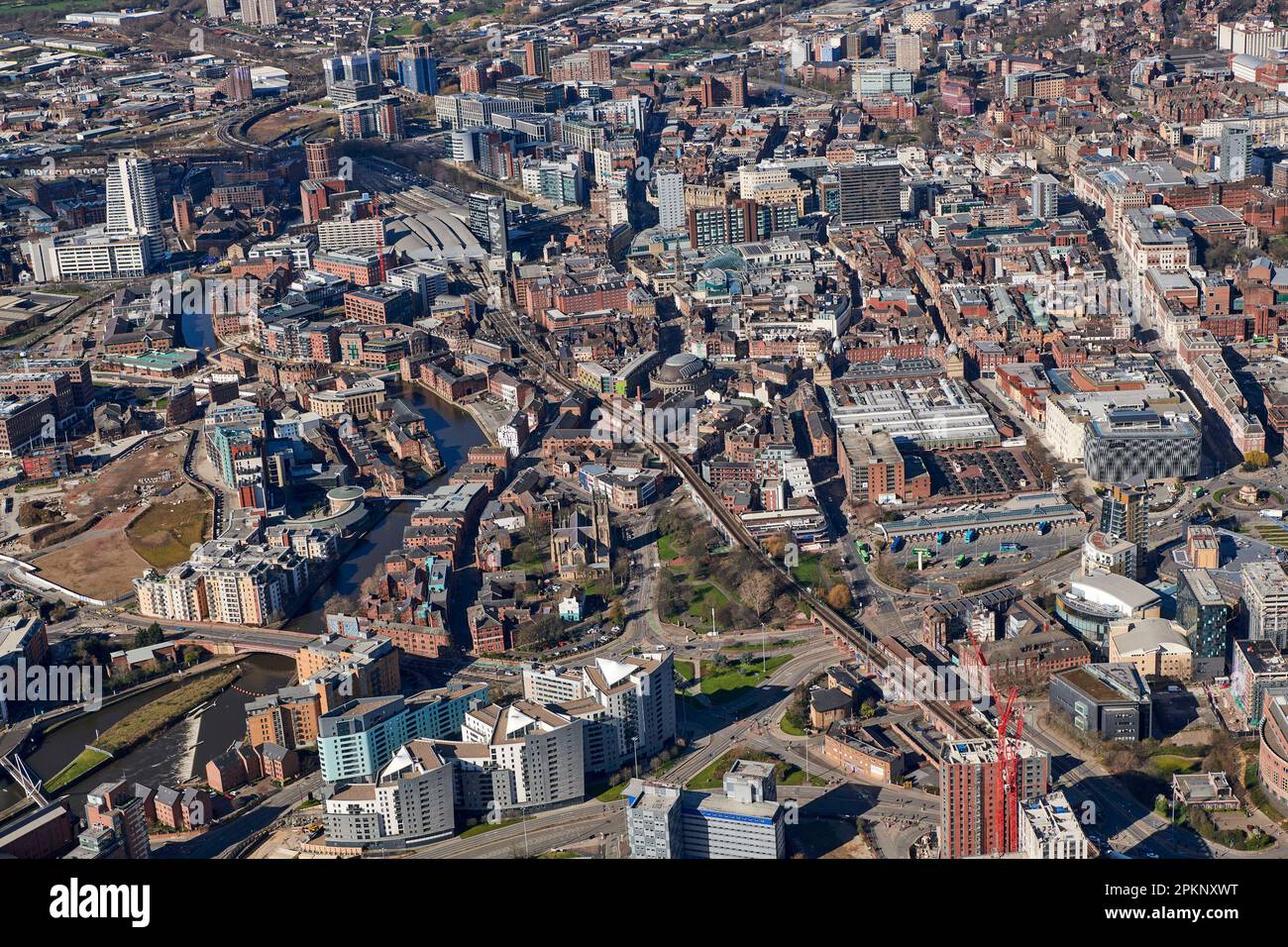 An aerial view of Leeds City Centre, West Yorkshire, Northern England ...
