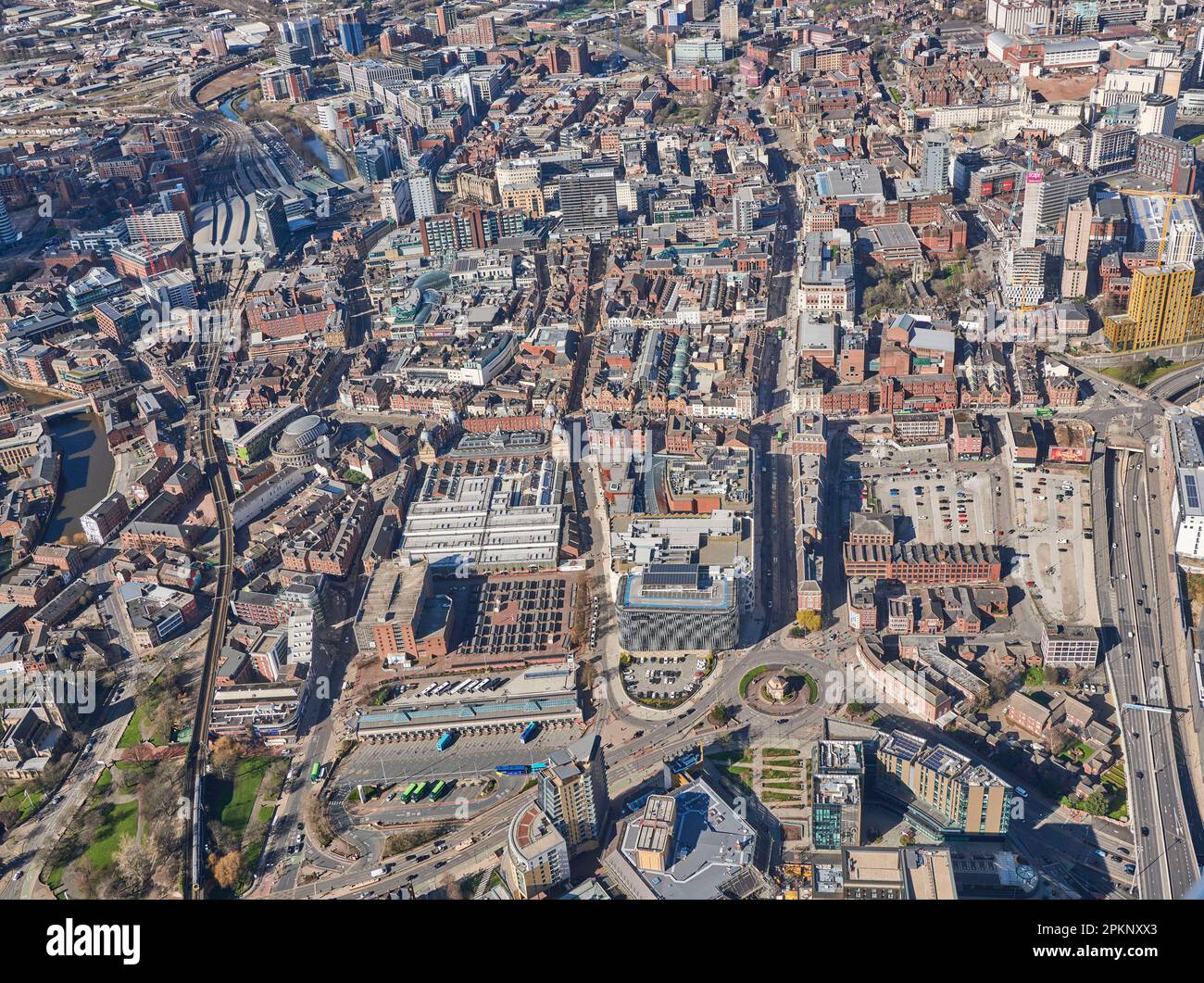 An aerial view of Leeds City Centre from the east looking up The ...