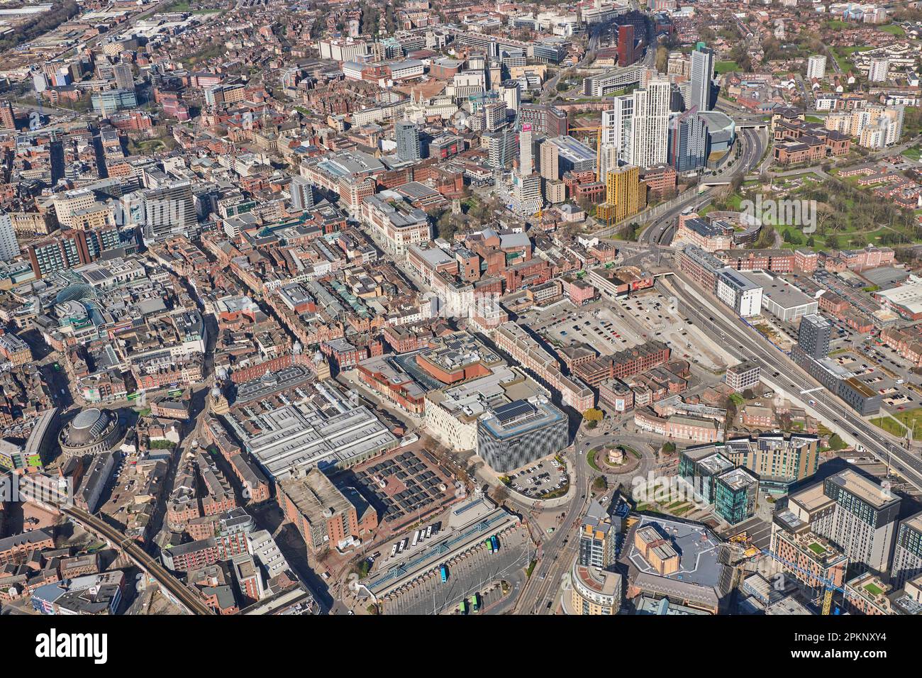 An aerial view of Leeds City Centre from the east looking up The ...