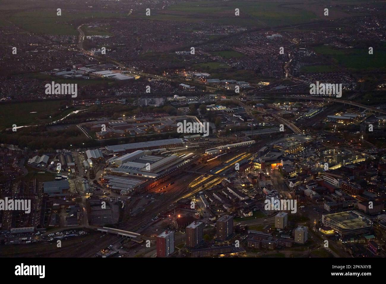 City of Doncaster Railway Station, South Yorkshire, shot from the air ...