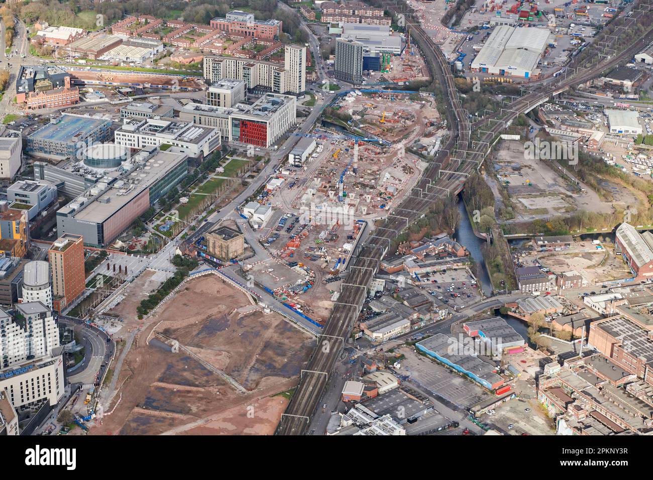 An aerial view of Birmingham City Centre showing the site of the HS2 ...