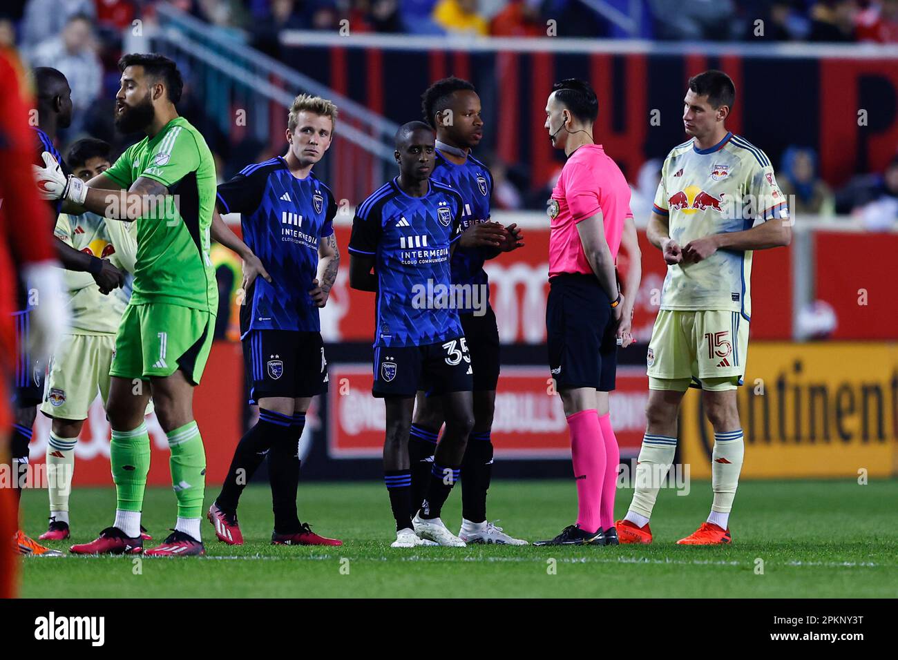 HARRISON, NJ - APRIL 08: Referee Ismir Pekmic and Jeremy Ebobisse #11 ...