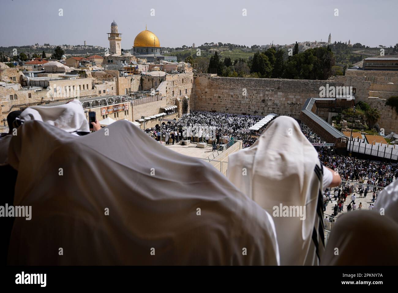 Covered in prayer shawls, Jewish men of the Cohanim Priestly caste ...