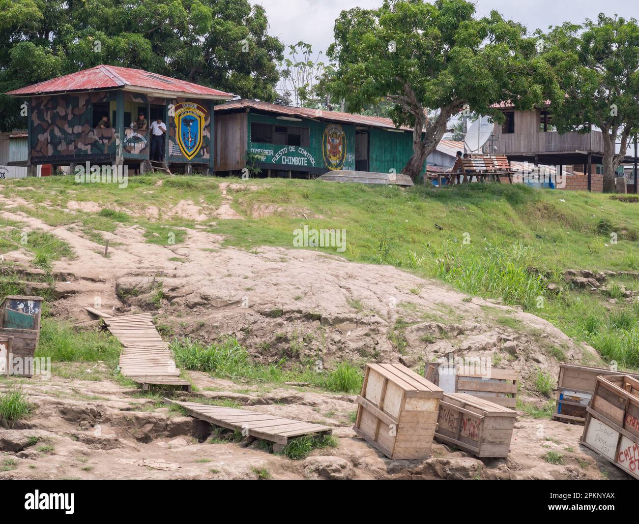 Chimbote, Peru- Sep, 2019: Small village on the bank of Javari River, the tributary of the ...