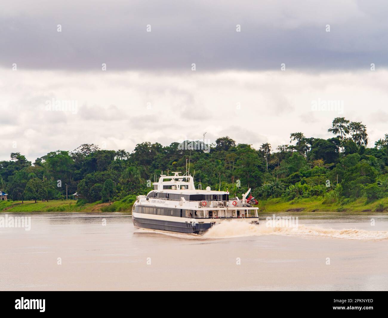 Pebas, Peru - Dec, 2017: Speed boat on the Amazon River. It transport ...