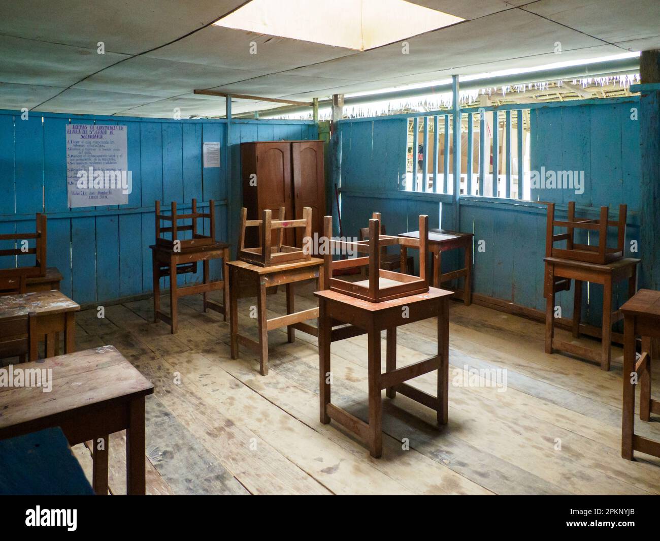 Puerto Miguel, Peru - April, 2022: Primary school in the small village ...