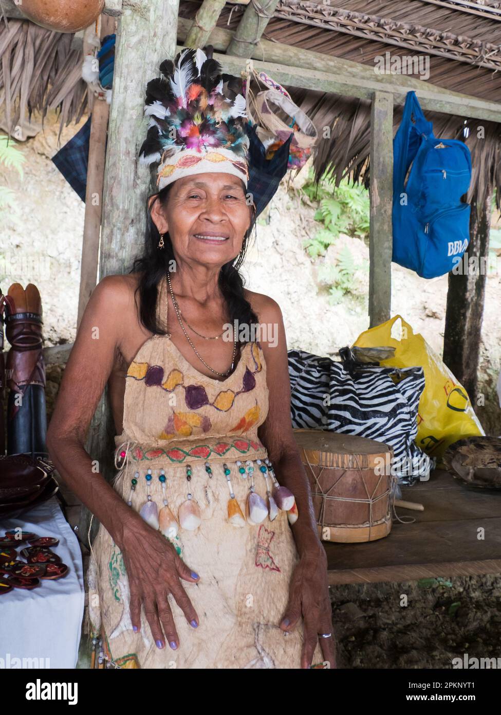 Macedonia, Leticia region, Colombia - Dec, 2021: Woman from the Ticuna ...