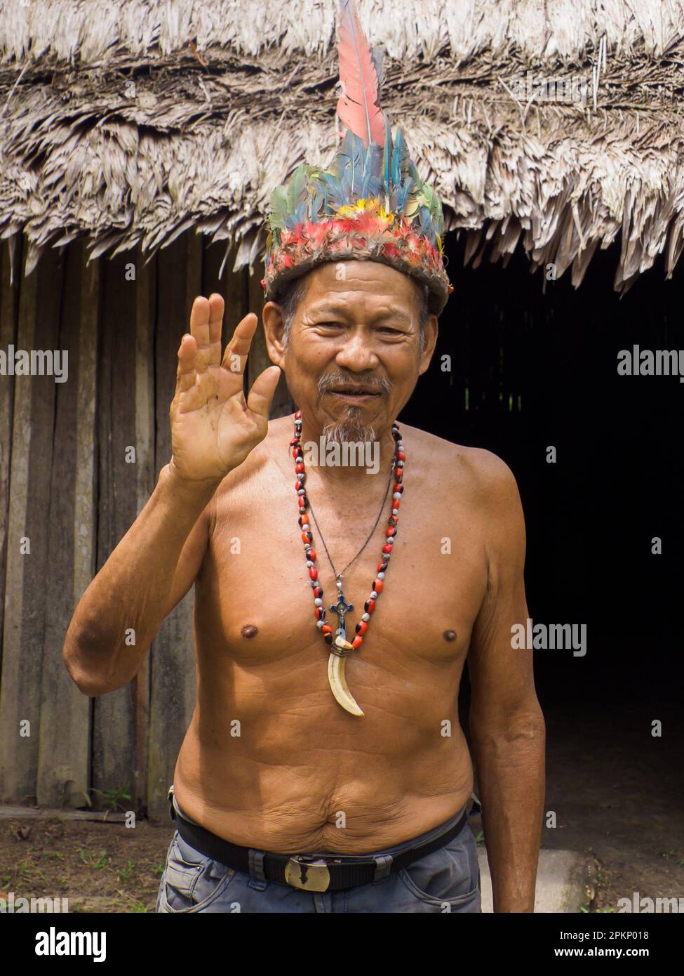 Leticia, Colombia - Dec, 2021: Cacique the oldest indian from family of ...