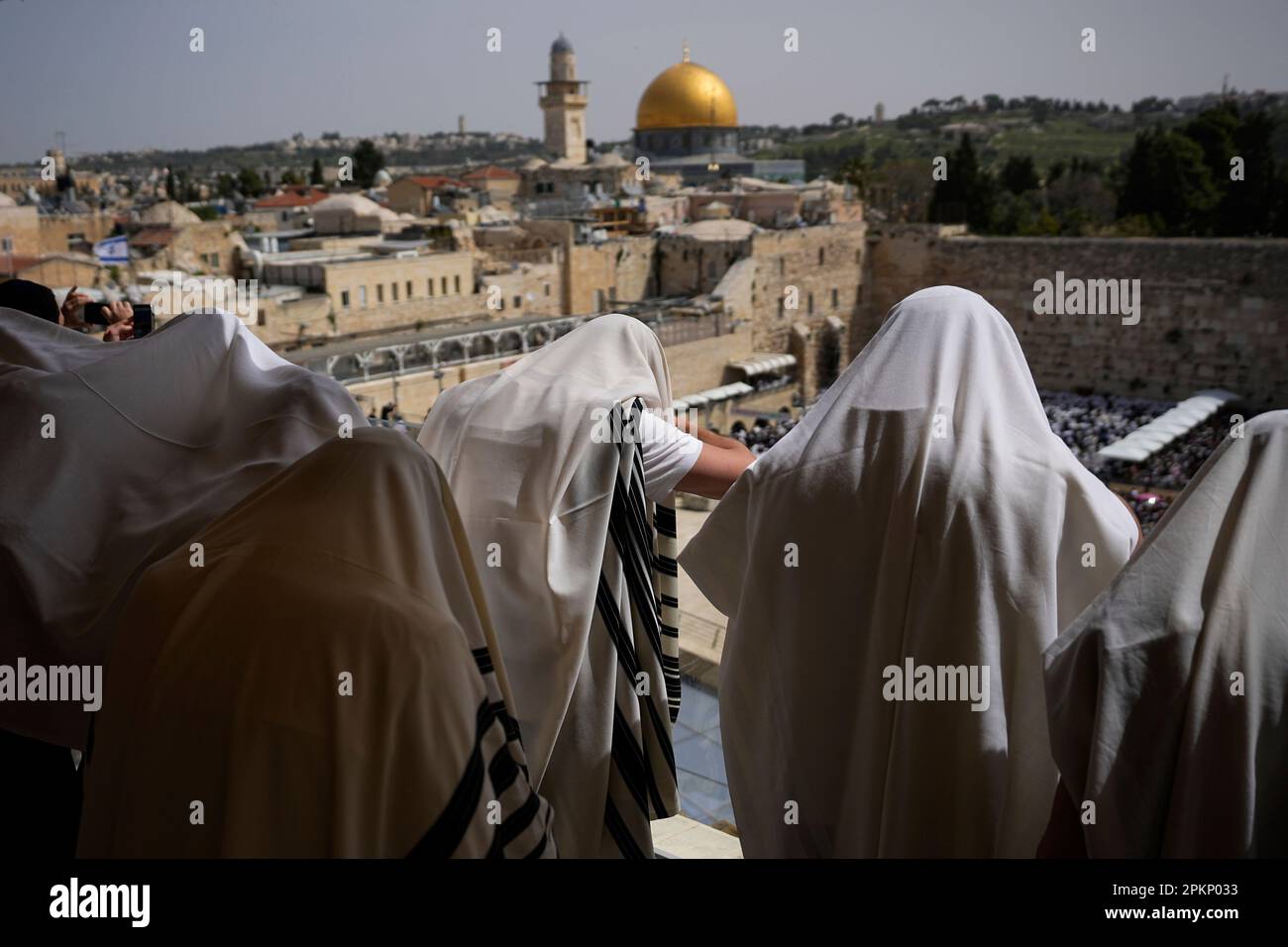 Covered in prayer shawls, Jewish men of the Cohanim Priestly caste ...