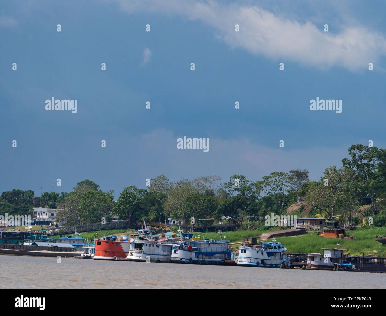 Tabatinga, Brazil - Sep 21, 2018: Big wooden boats in the port of ...