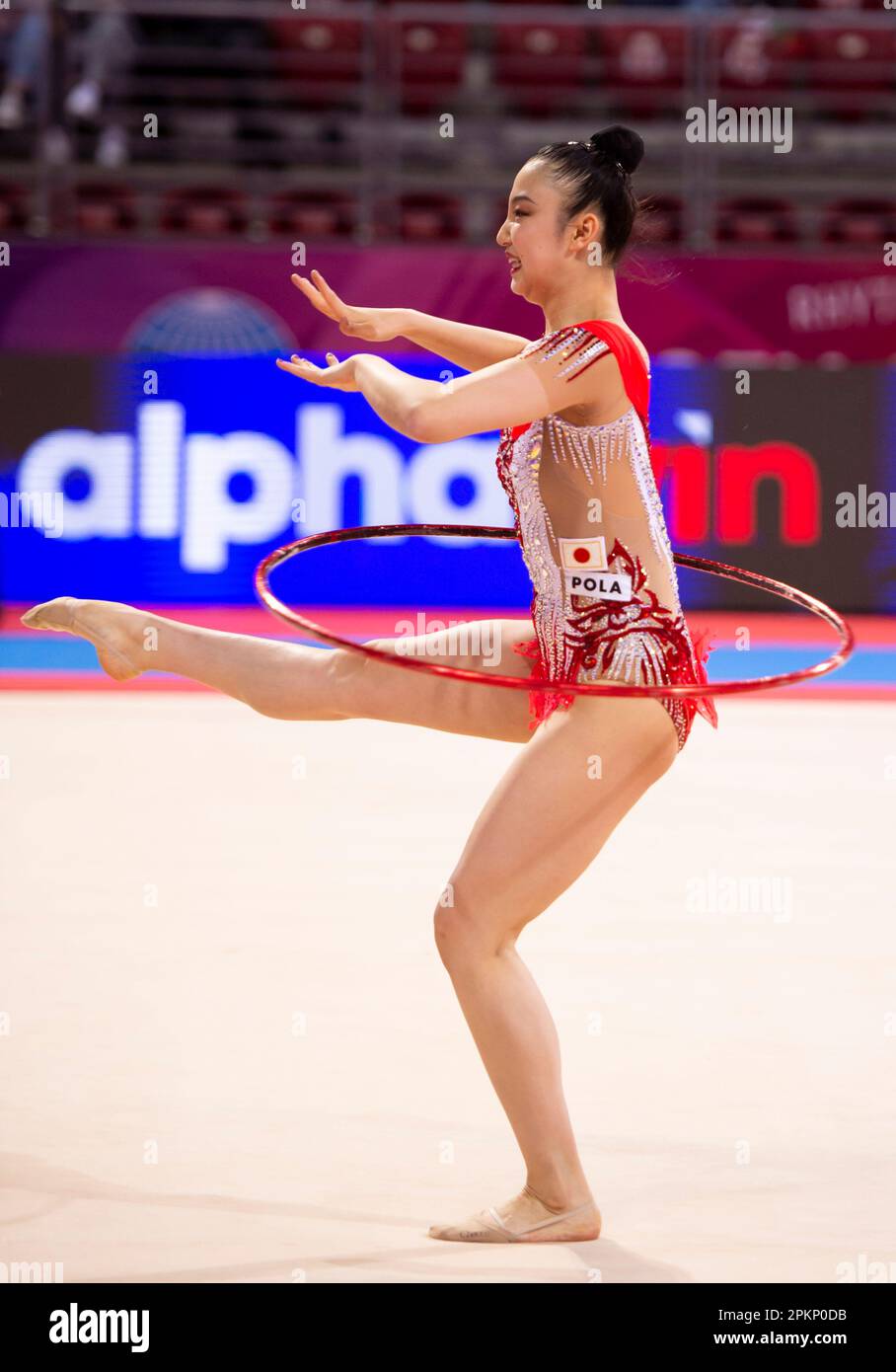 Sofia, Bulgaria. March 31, 2023. Aino Yamada of Japan performs with the hoop during the Rhythmic ...