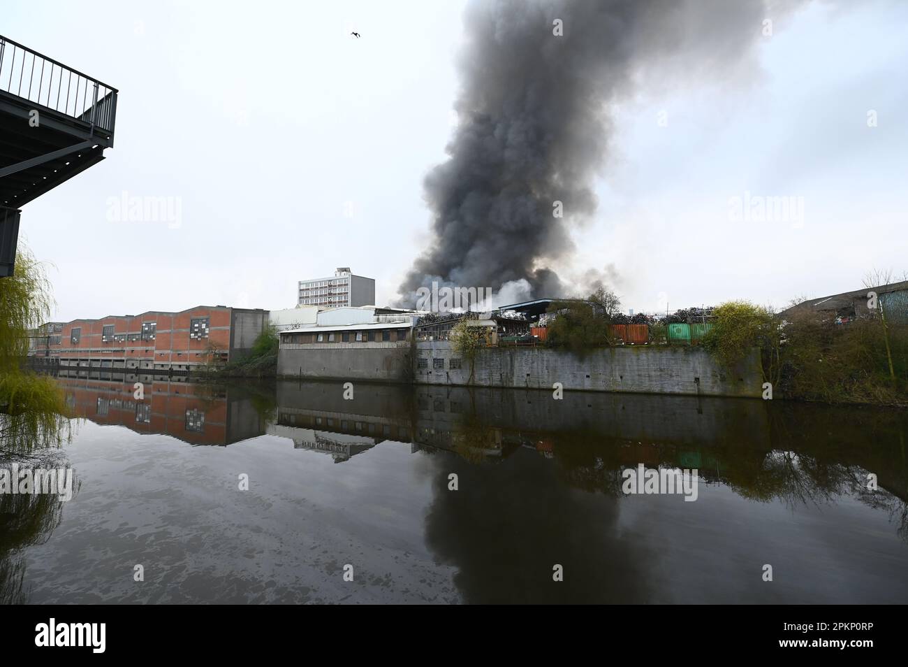 Hamburg, Germany. 09th Apr, 2023. A dense cloud of smoke rises from ...