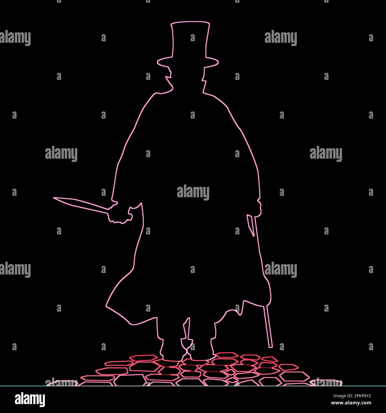 Jack the Ripper on the cobble streets of London in a red outline on a ...