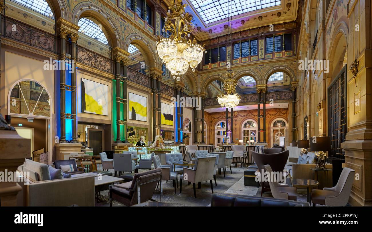 The stylish lobby hall at the Hilton Paris Opera hotel, Paris FR Stock ...