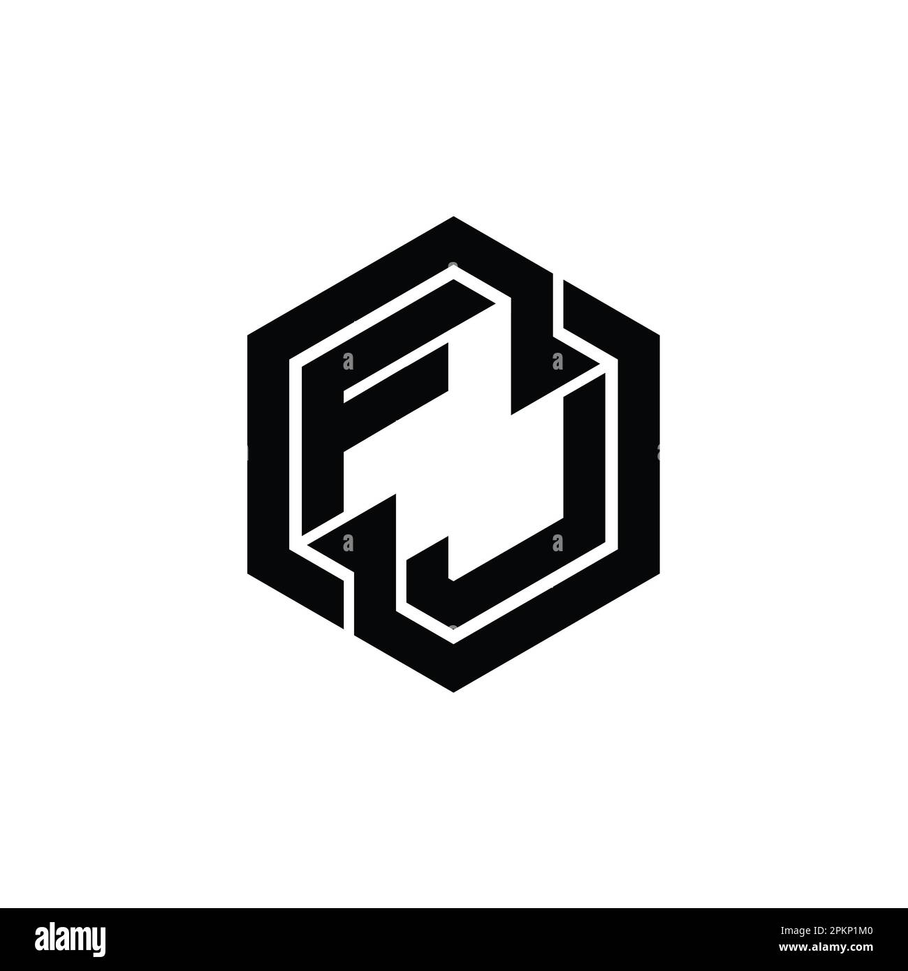 FJ Logo monogram gaming with hexagon geometric shape design template ...
