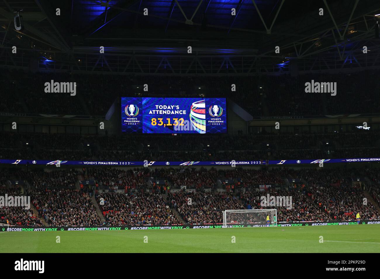 The electronic scoreboard shows the attendance of 83,132 at the England ...